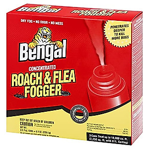 Bengal Concentrated Roach and Flea Killer Fogger, Odorless Mess-Free Dry Fog, 3-Count, 2.7 Oz. Aerosol Cans