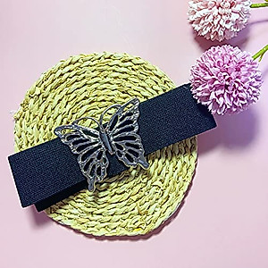 HUSSATOP Women’s Elastic Waist Belts Vintage Metal Butterfly Retro Clasp Cinch Buckle Dress Belt Stretch Waistband