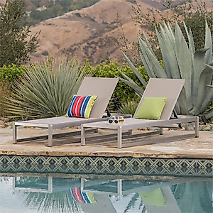 Christopher Knight Home California Outdoor Mesh Chaise Lounge with Aluminum Frame, 2-Pcs Set, Grey / Silver