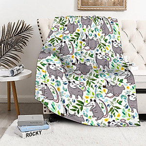 Opossum Blanket Floral Possum Throw Blanket Gifts for Girls Boys Kids Possum Stuffed Animal Lovers Super Soft Flannel Blanket for Sofa Plush Warm Cozy Bed Home Decor,30"x40"for Baby/Pets