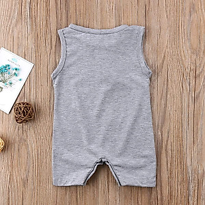 Newborn Infant Baby Boy Beast Mode Sleeveless Short Romper Jumpsuit Summer Clothes (Gray, 6-9 Months)