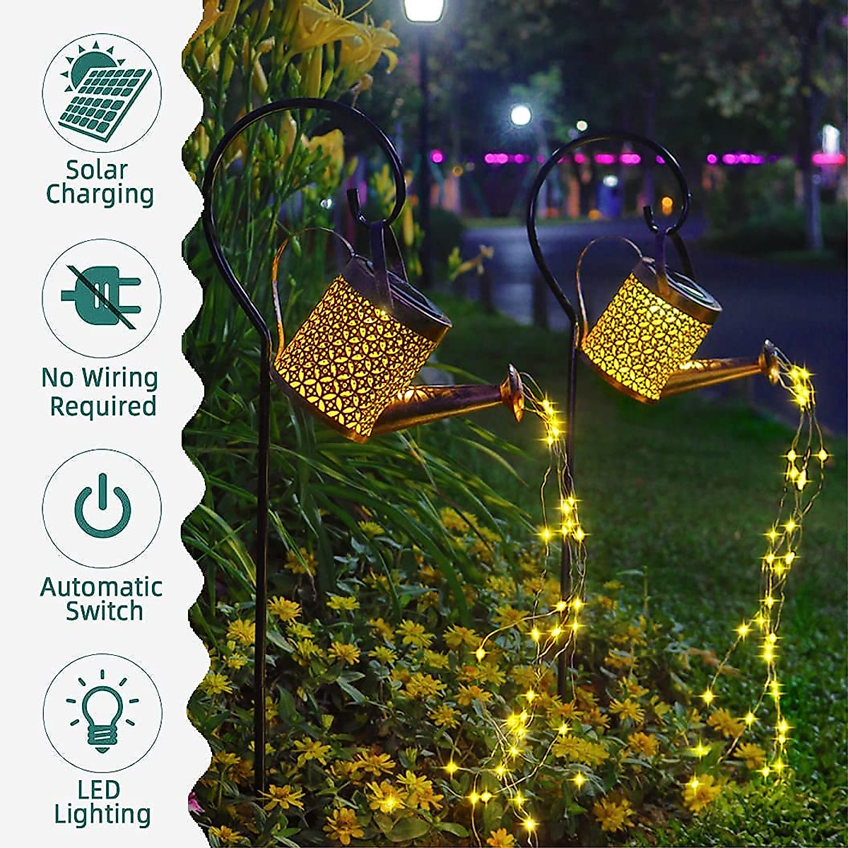 Outdoor Solar Lights Garden Decor - Meteor Light Outdoor Garden Decoration Lights Solar Powered Patio Decor Waterproof Pathway Landscape Lights Art Watering Pot Star Shower Solar Lights