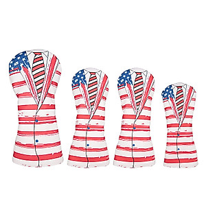 Golf Builder 4pcs/Set White Leather with Suit Design Golf Club Driver Fairway Wood Hybrid Head Covers 1 3 5 UT Covers