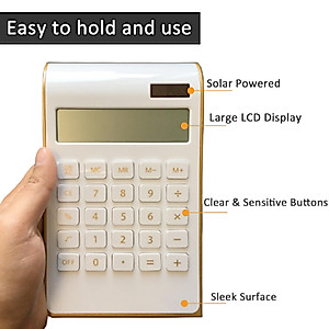 XYSRZ Calculator, Slim Elegant Design, Office/Home Electronics, Dual Powered Desktop Calculator, Solar Power, 10 Digits, Tilted LCD Display, Inclined Design, White,1- Pack