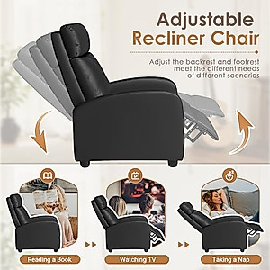 Rankok Recliner Chair Modern PU Leather Reclining Chair Ergonomic Adjustable Recliner for Living Room Home Theater Seating Single Sofa (Black)