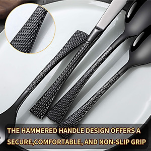 Lemeya Hammered Black Silverware Set,20 Piece Modern Flatware Set Service for 4,Mirror Polished Stainless Steel Cutlery Set Tableware Set,Kitchen Knives Forks Spoons Set,Dishwasher Safe