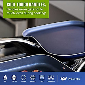 Granitestone Blue Nonstick 10.5” Griddle Pan/Flat Grill with Ultra Durable Mineral and Diamond Triple Coated Surface, Stay Cool Stainless-Steel Handle, Oven & Dishwasher Safe, 100% PFOA Free…