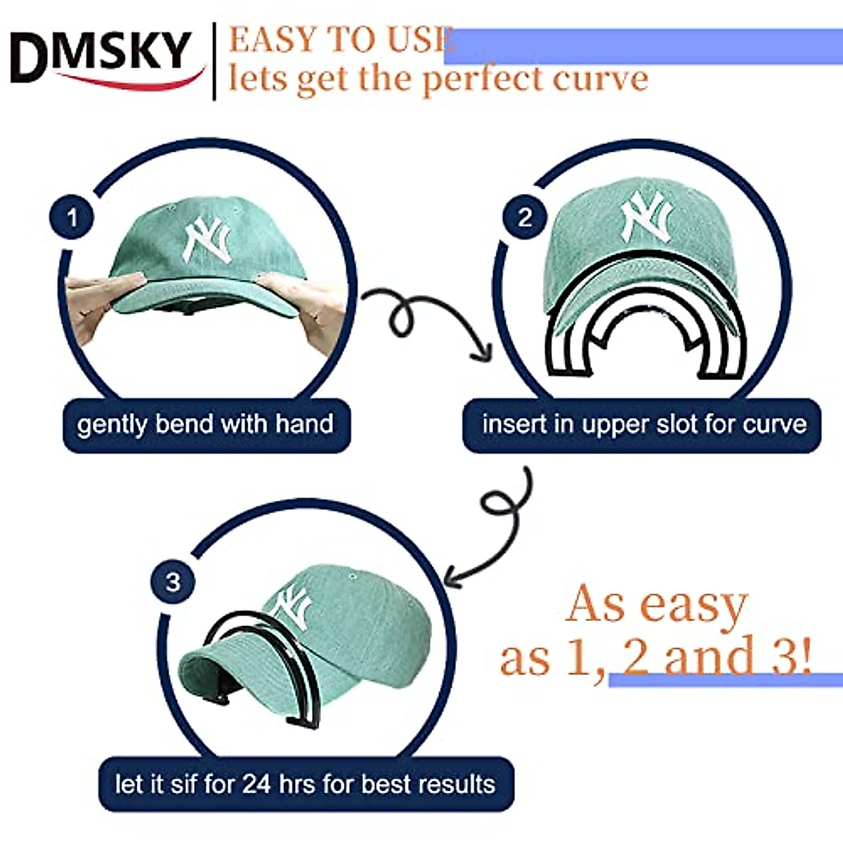 Dmsky Hat Brim Bender/Hat Bill Bender Tool (4-Pack) -Perfect Hat Curving Band-Convenient Hat Shaper Design With Optional Slot-No Steaming Required,U.S. Patent Pending,Black