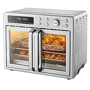 Midea Flexify French Door Toaster Oven Air Fryer Combo, 26.4 QT, Extra Large Air Fryer Countertop Oven 10-in-1 Combo, 25% Faster Cooking and 90% Less Oil, Stainless Steel