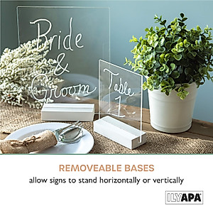 Ilyapa Acrylic Sign Holders with White Wood Stands, 8 Pack - Small 5x6 Inch Blank Table Numbers Set for Wedding