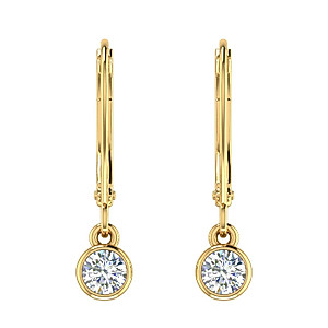 1/2 Carat Diamond Lever-back Drop Earrings in 14K Yellow Gold - IGI Certified
