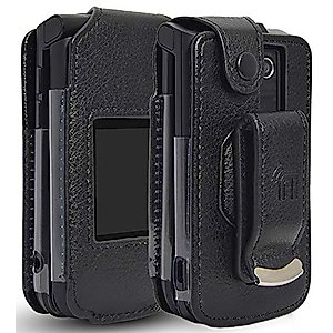Case for Orbic Journey, Nakedcellphone [Black Vegan Leather] Form-Fit Cover with [Built-in Screen Protection] and [Metal Belt Clip] for Verizon Wireless Orbic Journey V/L Flip Phone ORB2200LBVZ