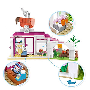 Finebely Dream Girls Friends City Café Building Toys Sets Role Play Coffee Shop Playset 240 Pieces Creative Coffee House Building Kit for Kids Aged 6-12