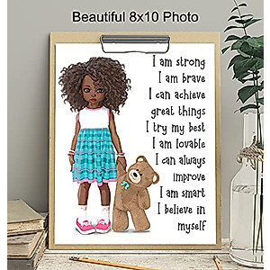 African American Girl Positive Affirmations - Black Wall Art - African American Wall Art - Little Girls Bedroom - Inspirational Sayings for Wall Decor - Positive Quotes Wall Decor - Toddler Girls Room