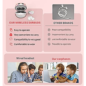 AMAFACE Bluetooth Earbuds - Pink Wireless Kids Earbuds - as a Gift for Kids to use at School 36 Hours Playtime Cordless Girls Earbuds USB-C LED - Cartoon Kids Headphones - for iPhone Android