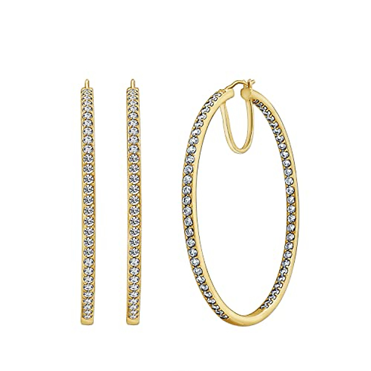 Amazon Essentials Yellow-Gold-Plated Sterling Silver Paved Infinite Elements Cubic Zirconia 2-Inch round Hoop Earrings (7 cttw), (previously Amazon Collection)