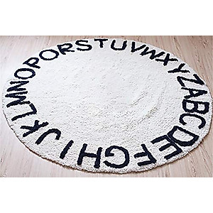 ABC Nursery Rugs Round Kids Rug Circle Alphabet Rug Kids Play Mat for Infants Boys Girls Soft Cotton Carpet Educational Area Rug 47inch (White)