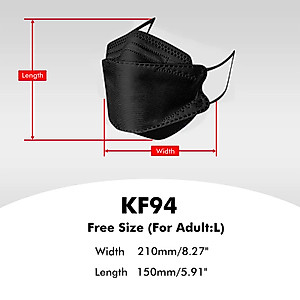 50/100Pcs Black&White Adult KF94 Face_Mask, KF94_Mask 4-Ply Filtеr BEF>94%, 3D Design Shape Cup Dust_Masks (50Pcs-Black KF94)