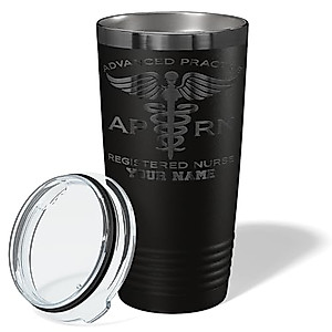 Personalized APRN Advanced Practice Registered Nurse on Black with Ion Ghost Black Design 20 oz Stainless Steel Tumbler with Lid - Insulated Cup - Custom Travel Mug
