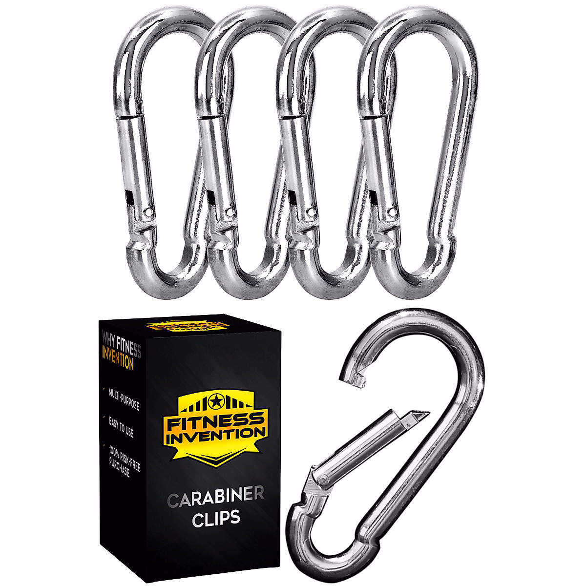 5 Pack - Multipurpose Heavy Duty Carabiner - Snap Hooks - Small Carabiner Clip - Large Carabiner Clip - Clips for Keys - Carribeaner Hook (2.35 Inch)