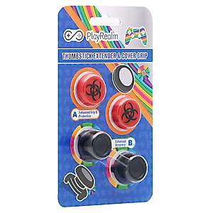 Playrealm FPS Thumbstick Extender & 3D Texture Rubber Silicone Grip Cover 2 Sets for PS5 Dualsenese & PS4 Controller(BioH Red)