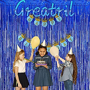 Dark Blue Tinsel Backdrop Streamers - GREATRIL Party Streamers Backdrop Foil Fringe Curtains for Birthday/Bachelorette/Bridal Shower/Wedding/Engagement Decorations - 1m x 2.5m - Pack of 2