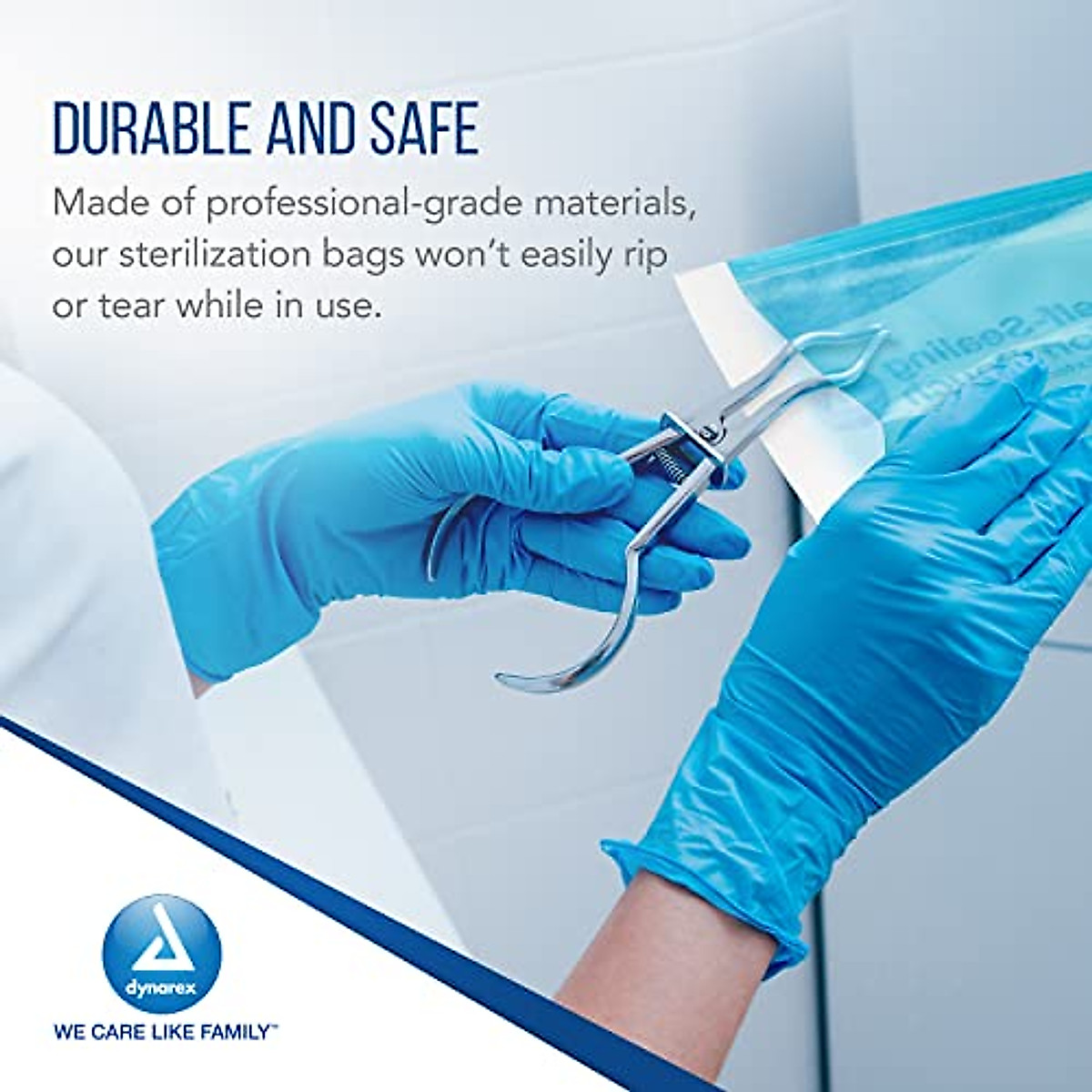 Dynarex Sterilization Pouches - Self-Sealing Autoclave Bags for Medical, Dental, Tattoo & Nail Care Tools - Blue-Tinted Transparent Cover, Dual Color Indicators - 3.5" x 9", 1 Box of 200