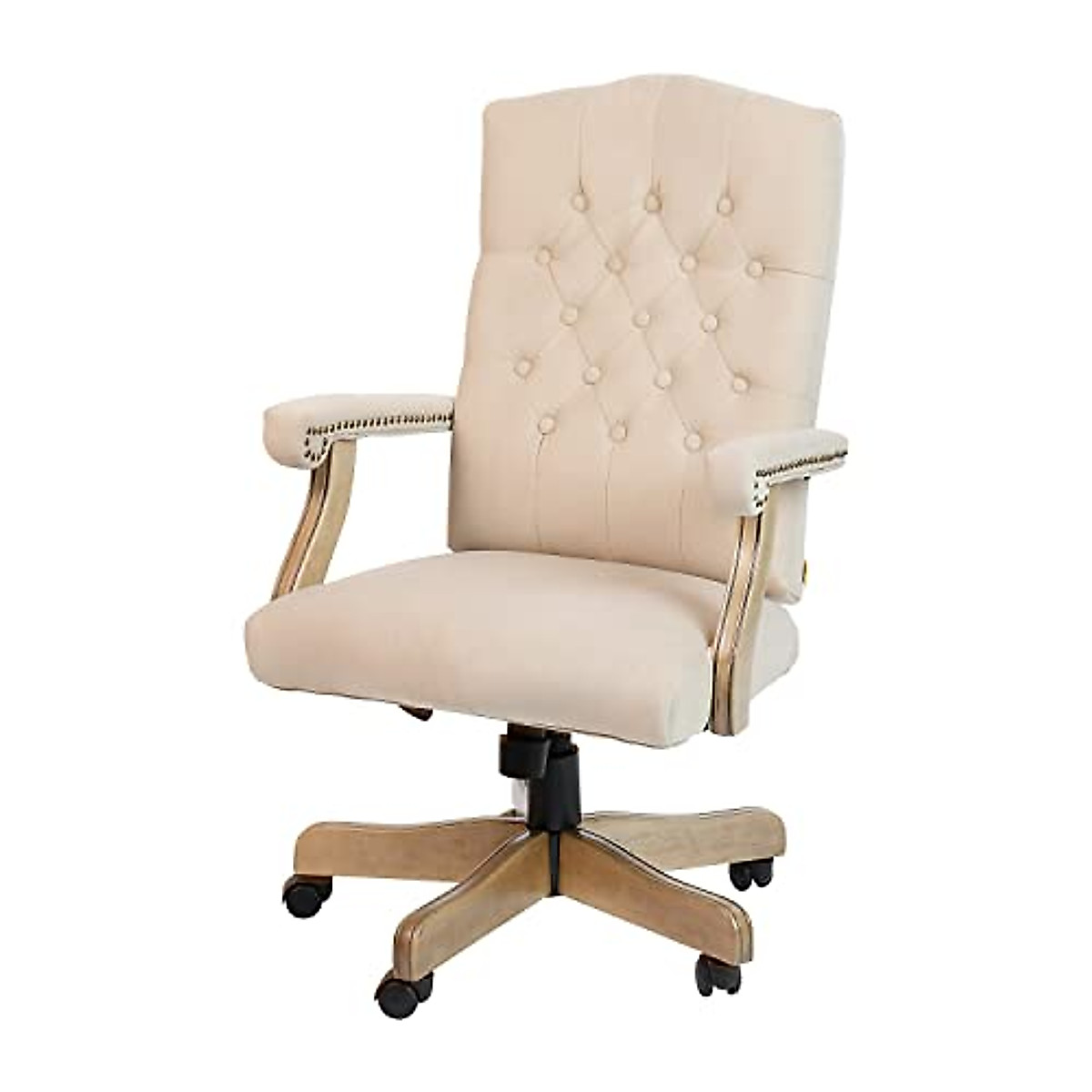 Flash Furniture Traditional Office Chair - Ivory Microfiber Tufted Swivel Office Chair - Home Office Desk Chair with Driftwood Base