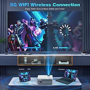 Native 1080P 5G WiFi Bluetooth Projector (with Tripod), 350 ANSI 4K Supported Home Projector, Portable Outdoor Projector with Max 300" Display, Movie Projector Compatible with TV Stick, HDMI, Phone