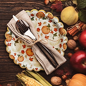 Confettiville Thanksgiving Paper Plates, 50-Count Disposable Thanksgiving Dinner Plates, Scalloped, Party Supplies, Pumpkins, Pale Yellow