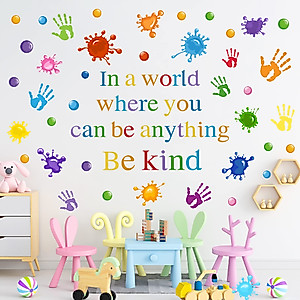 Colorful Inspirational Wall Decals Motvational Phrase Wall Stickers Positive Sayings Lettering Decal Paint Splatter Handprint Wall Stickers for Kids Girls Classroom Playroom Nursery Bedroom Decor