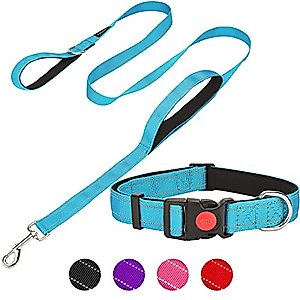 Tpotato Reflective Dog Collar And Leash Set,Adjustable Neoprene Padded Nylon Collars, 6 FT Heavy Duty Dog Leash 2 Comfortable Handles Safety Locking Buckle for Puppy Small Medium Extra Large Breed Dog