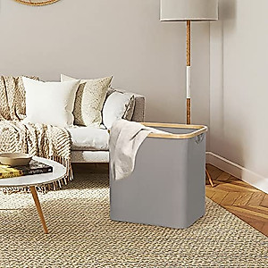 Neateam Laundry Hamper, Large Laundry Basket with Bamboo Handles, Portable Dirty Clothes Hamper for Laundry Room, Dorm Room, Bathroom, Bedroom, Foldable Laundry Bin