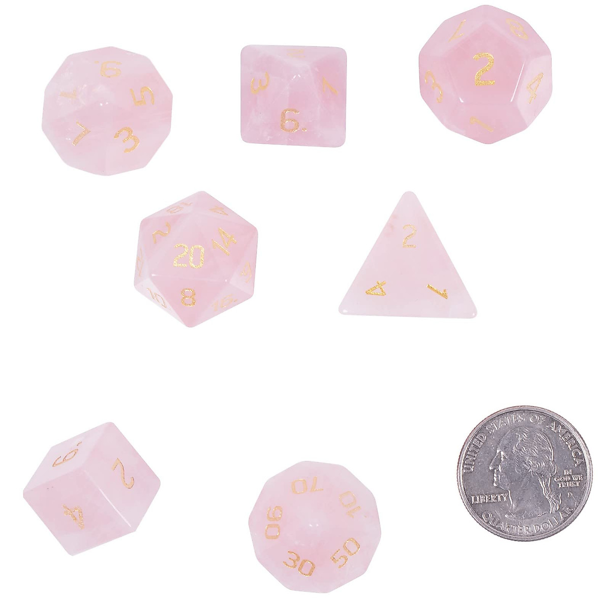 Nupuyai Healing Rose Quartz Crystal D&D Polyhedral Dice Set with Box for Dungeons and Dragons, Set of 7 Table Top Game Dice for RPG MTG Roleplaying Collection