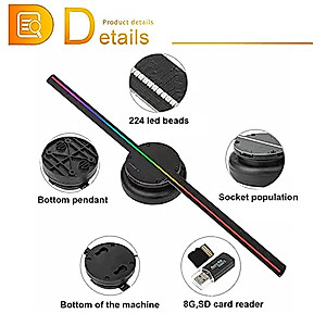 DNIER 3D Holographic Projection Wall Hanging Advertising Machine, 3D Dimensional Suspension Naked Eye Led Fan Screen Machine