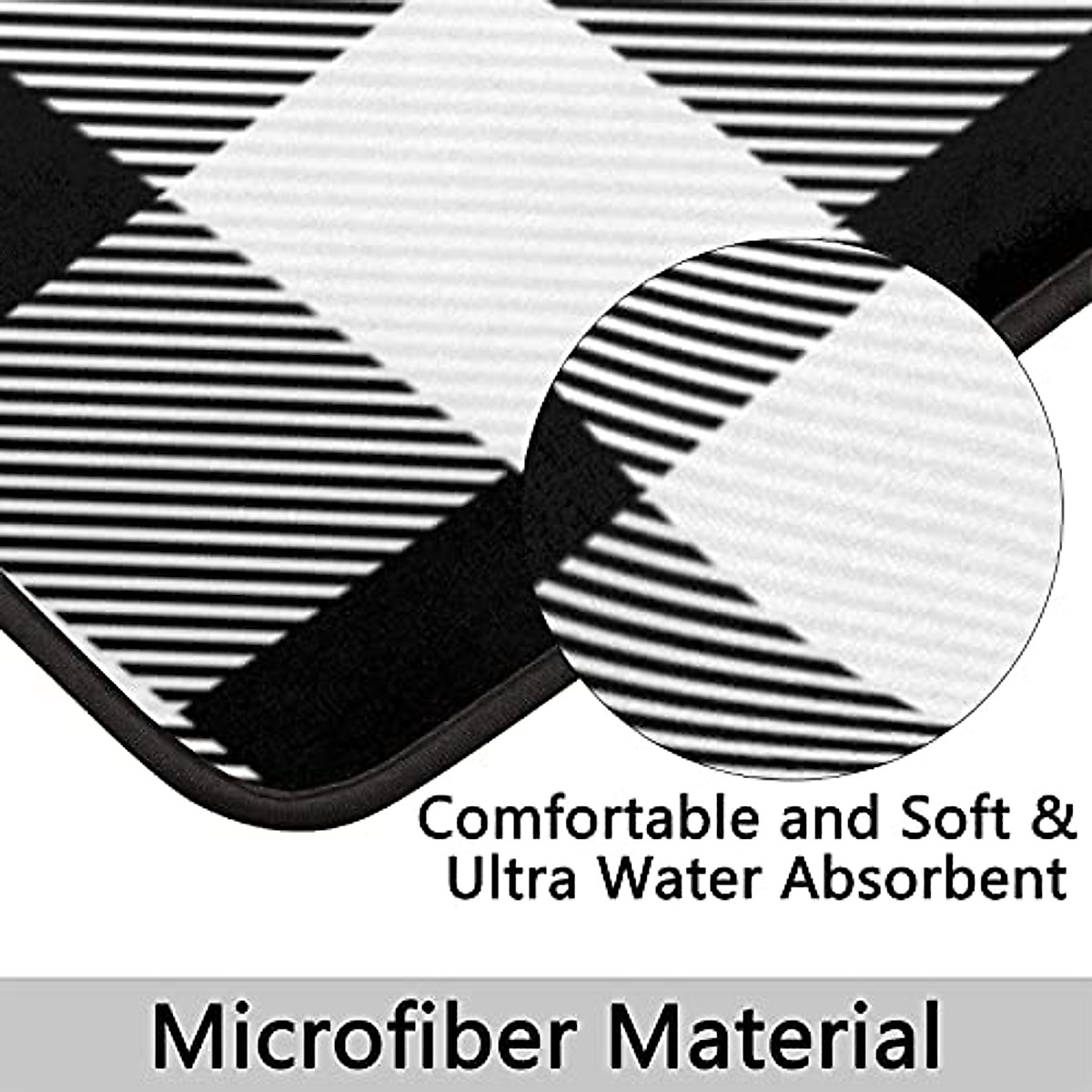 Black and White Plaid Bathroom Rugs Mats Set of 2, Buffalo Check 2 Piece Bath Mats for Bathroom, Absorbent Non Slip Soft Bath Toilet Contour Mat Shower Rugs Decorations for Kitchen Bedroom Indoor