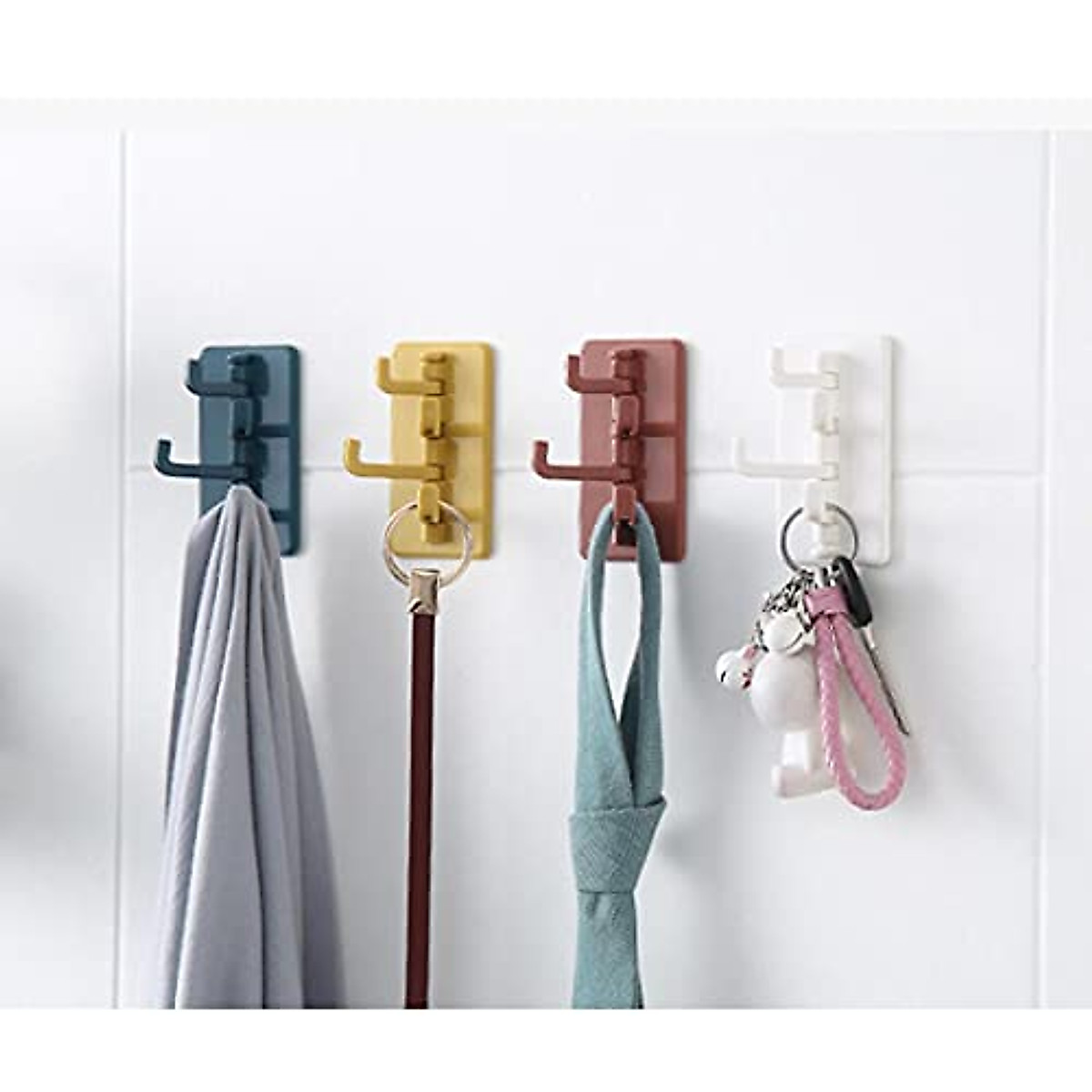 8pcs Colorful Rotating Sticky Wall Hooks for Kitchen Bathroom Wall,Adhesive Hook Hanger for Keys Towels Clothes Bags with 4 Color