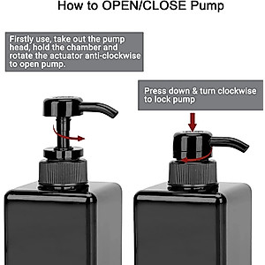 Amorettise 6 Pack Shampoo and Conditioner Dispenser Bottles, 4 Pack 22 Oz & 2 Pack 8 Oz Refillable Square Plastic Pump Bottles for Dispensing Lotions, Shampoo, Conditioner, and Body Wash (Black)