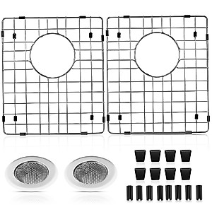 ARLBA 2Pack 304 Stainless Steel Sink Protectors for Kitchen Sink W/Rear Drain,15"x13"x1.25" Metal Kitchen Sink Grid Protector Sink Gate Sink Rack for Bottom of Sink w/2Pack Sink Strainers Rubber Feet