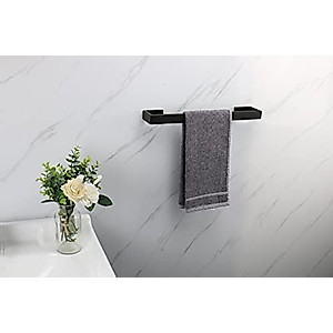 TocTen Bath Towel Rack - Square Base Thicken SUS304 Stainless Steel Towel Bar for Bathroom, Bathroom Bar Accessories Towel Rod Heavy Duty Wall Mounted Towel Holder (Matte Black, 16 Inch)