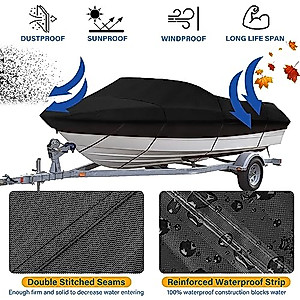 Waterproof 17'- 19' Boat Cover - Heavy Duty 600D Dual PU Trailerable Marine Grade Polyester Canvas, Fits 17-19ft V-Hull, Tri-Hull, Fishing Boat, Runabout, Pro-Style Bass Boat with Tightening Strap