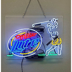 Prouten Neon Signs 20" Millers Lite Golf Player Neon Sign Acrylic Beer Pub Bar Handmade Wall Decor Neon Light A120MLGPA