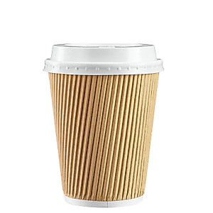 Comfy Package [50 Sets - 12 oz.] Insulated Ripple Paper Hot Coffee Cups With Lids