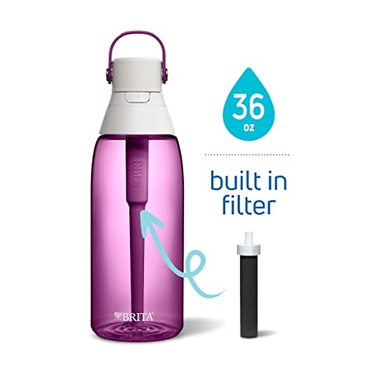 Brita Insulated Filtered Water Bottle with Straw, Reusable, BPA Free Plastic, Orchid, 36 Ounce