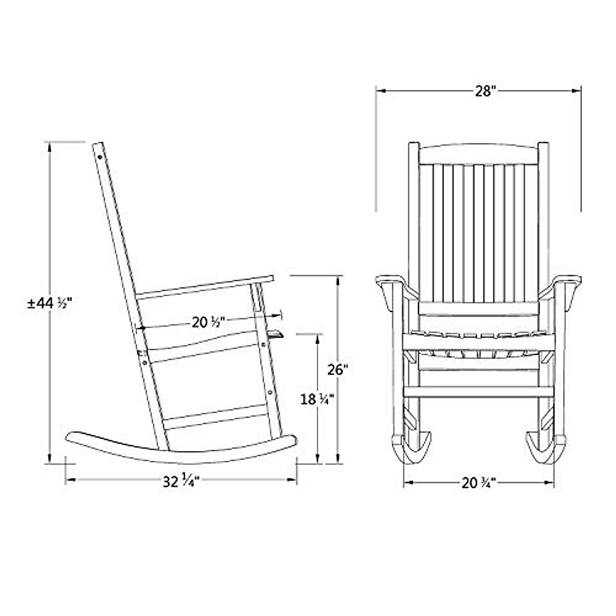 Cambridge Casual Bentley High Back Wooden Front Porch Rocking Chair for Outdoor Patio Furniture, Solid Wood, White