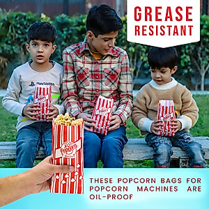 Packsure Popcorn Bags 100pcs, Red & White - 1 oz Thick & Premium 45 GSM Greaseproof Paper with Ziplock Packaging - Perfect Popcorn Bags for Party for Movie Theater & Carnivals (3.5 x 2 x 8 inches)