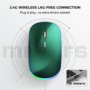 FENISIO Wireless Mouse, USB Computer Mouse 2.4G Rechargeable RGB Mouse Ultra Silent Cordless Mouse, Portable Computer Mouse for PC, Laptop, Desktop, MacBook, Windows (Aurora Purple)