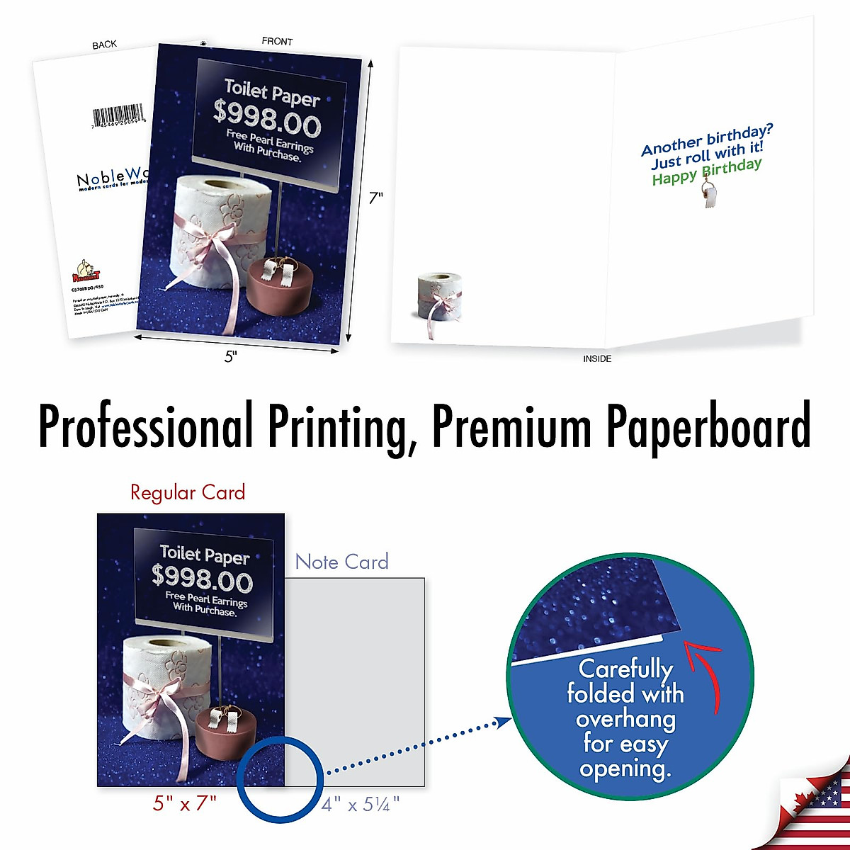 NobleWorks - Funny Happy Birthday Card with Envelope - Hilarious Quarantine, Toilet Paper Humor Greetings - Free Pearl Earrings C3708BDG