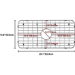 SANNO Kitchen Sink Grate Stainless Steel Sink Protector for Kitchen Sink, Grid Sink Protector Kitchen Sink Rack for Bottom of Sink,Center Drain Sink Bottom Grid,25"L X 12.8"W