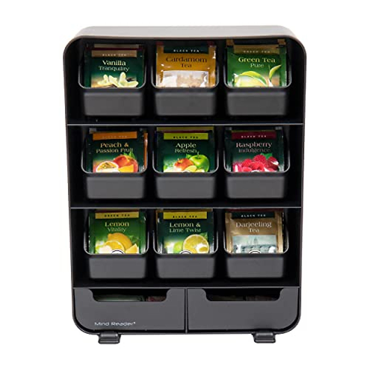 Mind Reader 9 Removable Drawers Tea Bag holder and Condiment Organizer, Black